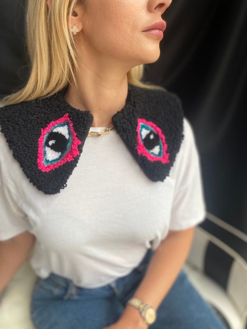Evil Eye in Pink Heart Detachable Collar,oversize Peter Pan Collar ...