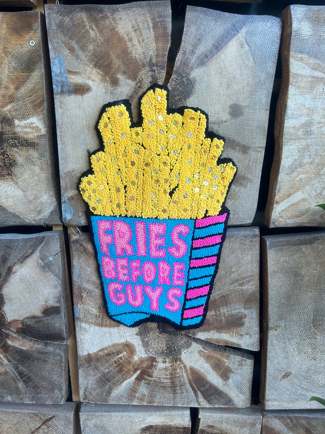 XL Fries Before Guys Hand Beaded Wall Hanging, Tufted Wall Decor ...