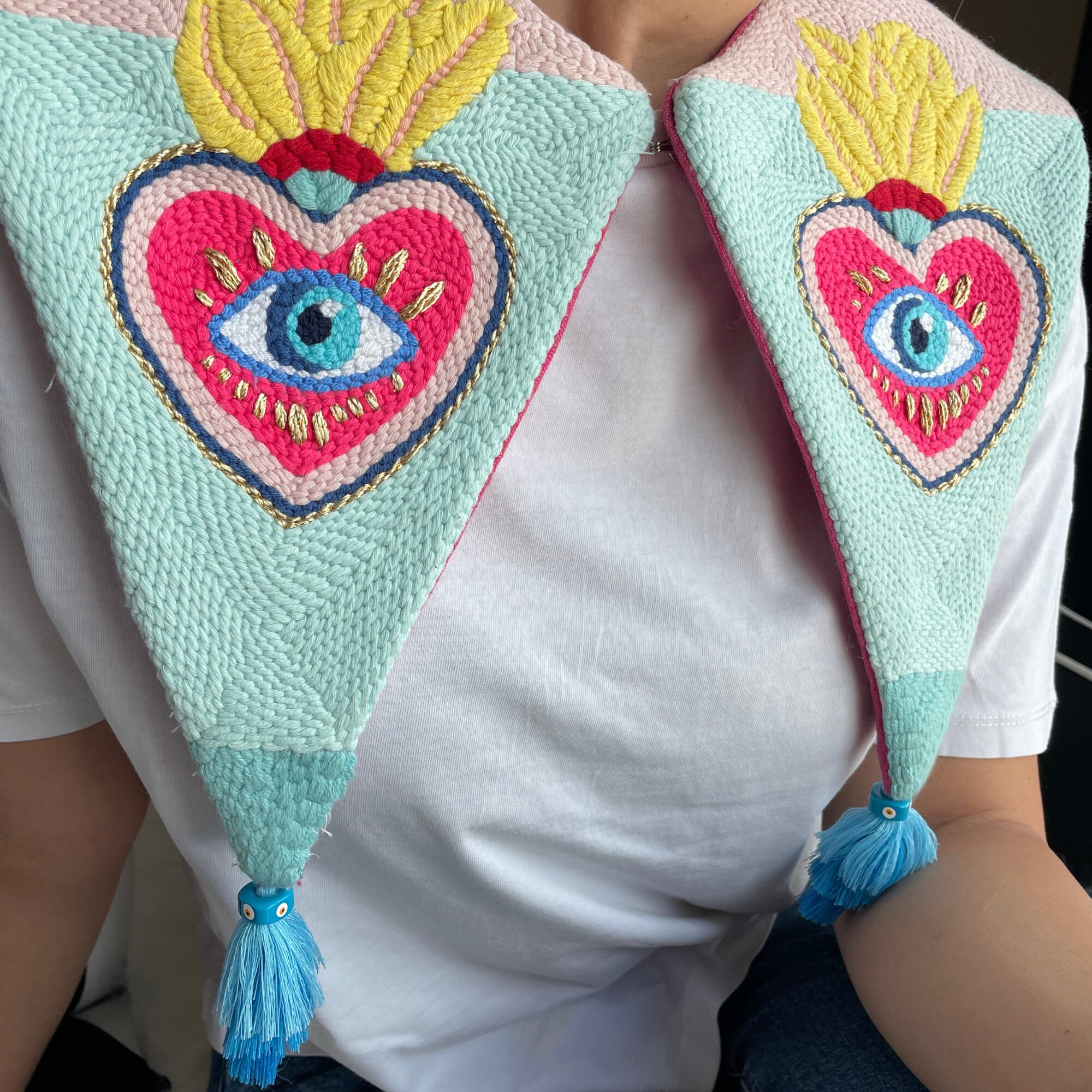 Evil Eye in Pink Heart Detachable Collar,oversize Peter Pan Collar ...