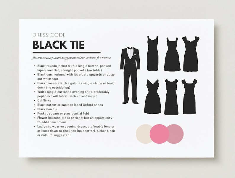 EDITABLE TEMPLATE | Black Tie Dress Code Guide for Weddings Parties ...