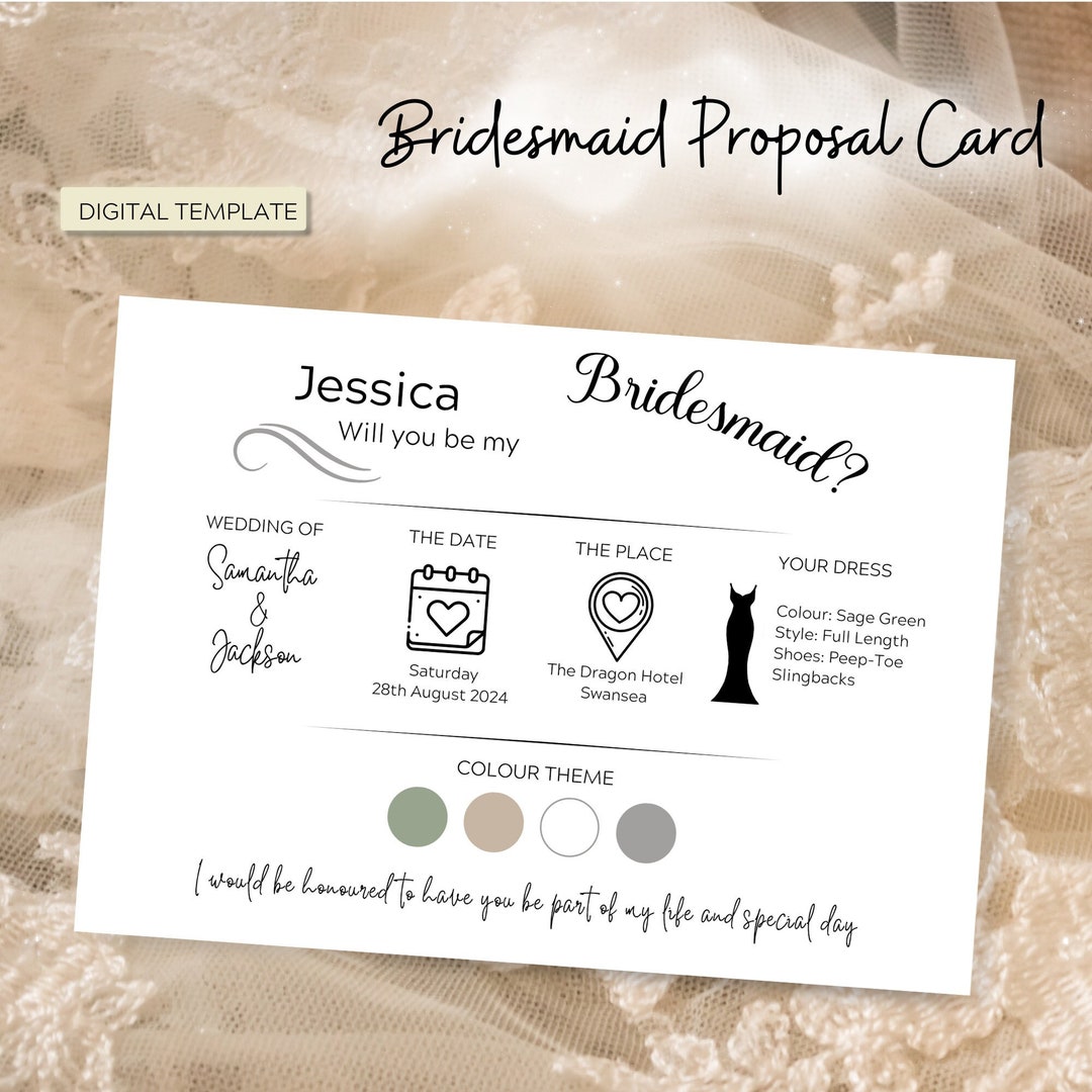 DIGITAL TEMPLATE | Bridesmaid Proposal Card | Editable and Printable ...