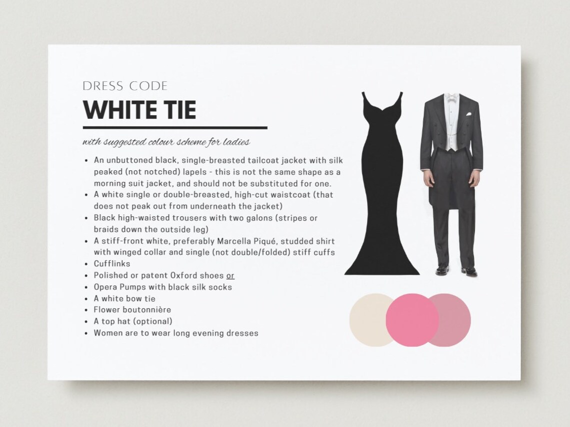 DIGITAL FILE | White Tie Dress Code Guide for Weddings Parties Formal ...