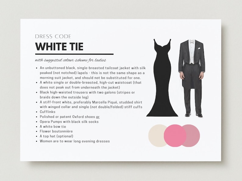 DIGITAL FILE | White Tie Dress Code Guide for Weddings Parties Formal ...