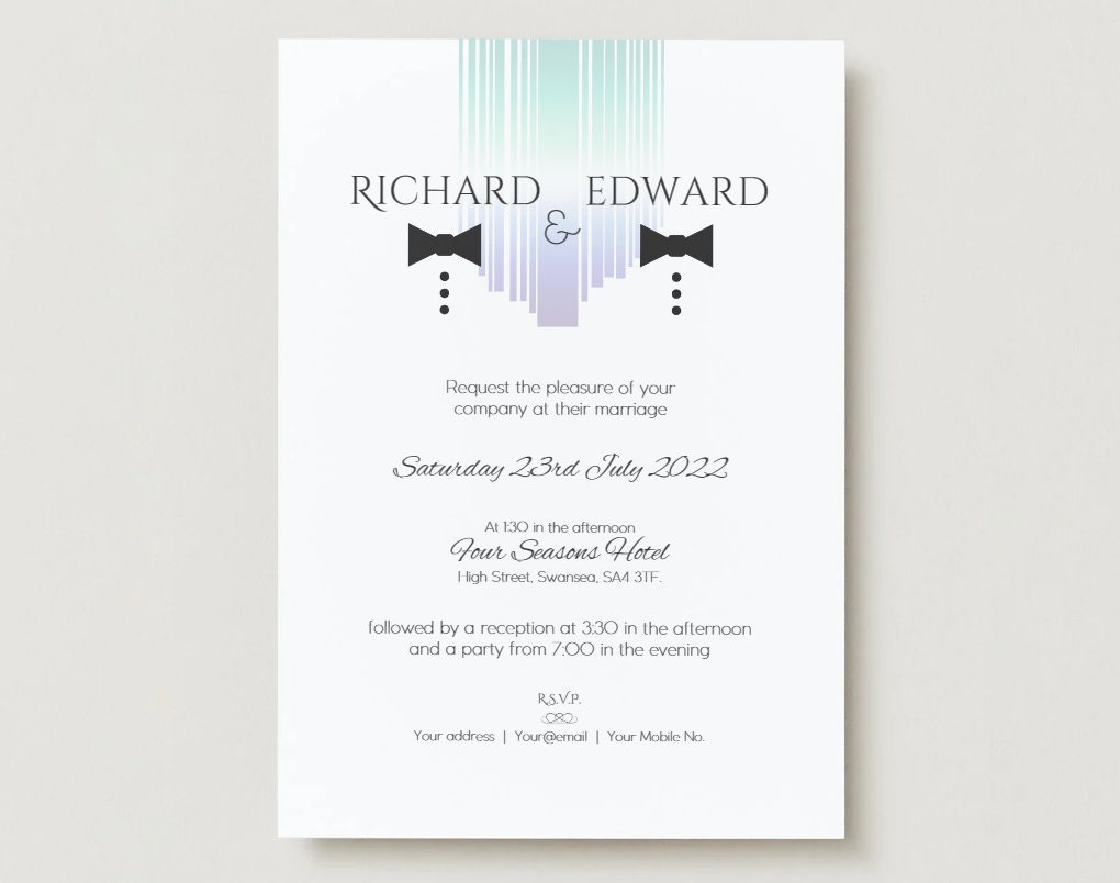 DIGITAL TEMPLATE - the Richard Printable Wedding Invitation With Bow ...