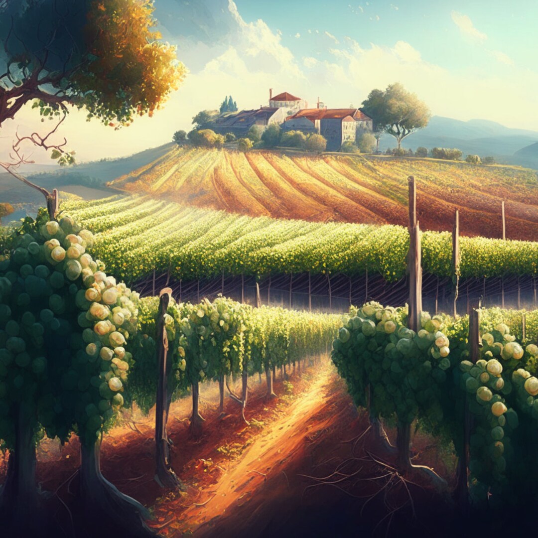 Vineyard Scene, Wine Country, Digital Art, Wine Lovers, Landscape Art ...