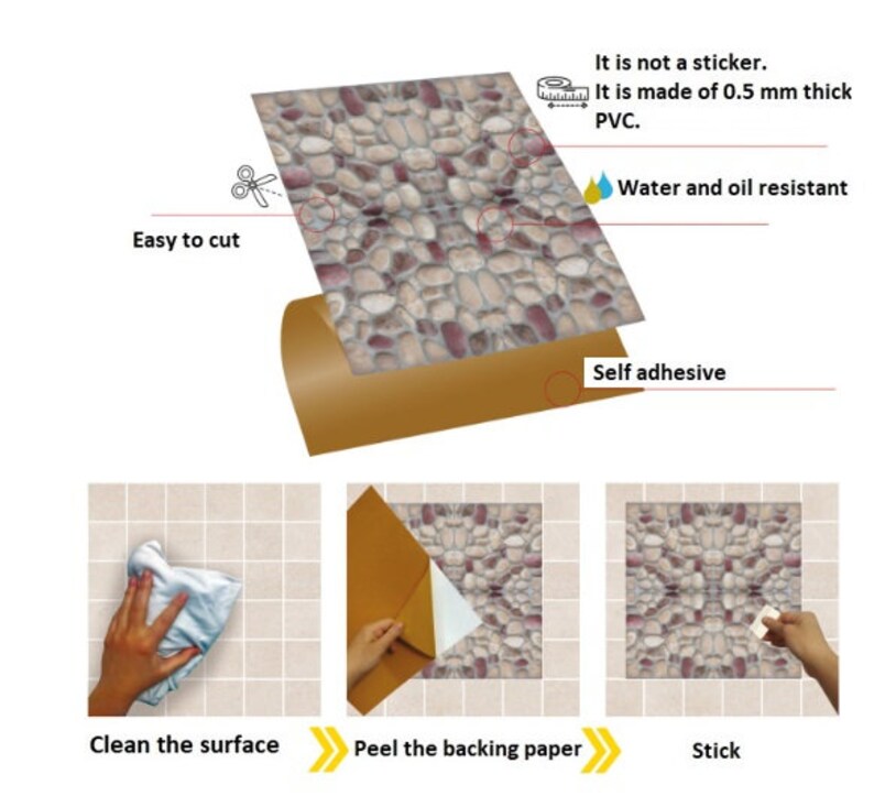 Pebble Stone Vinyl Tiles, Self Adhesive Stickers, Peel and Stick Tile ...