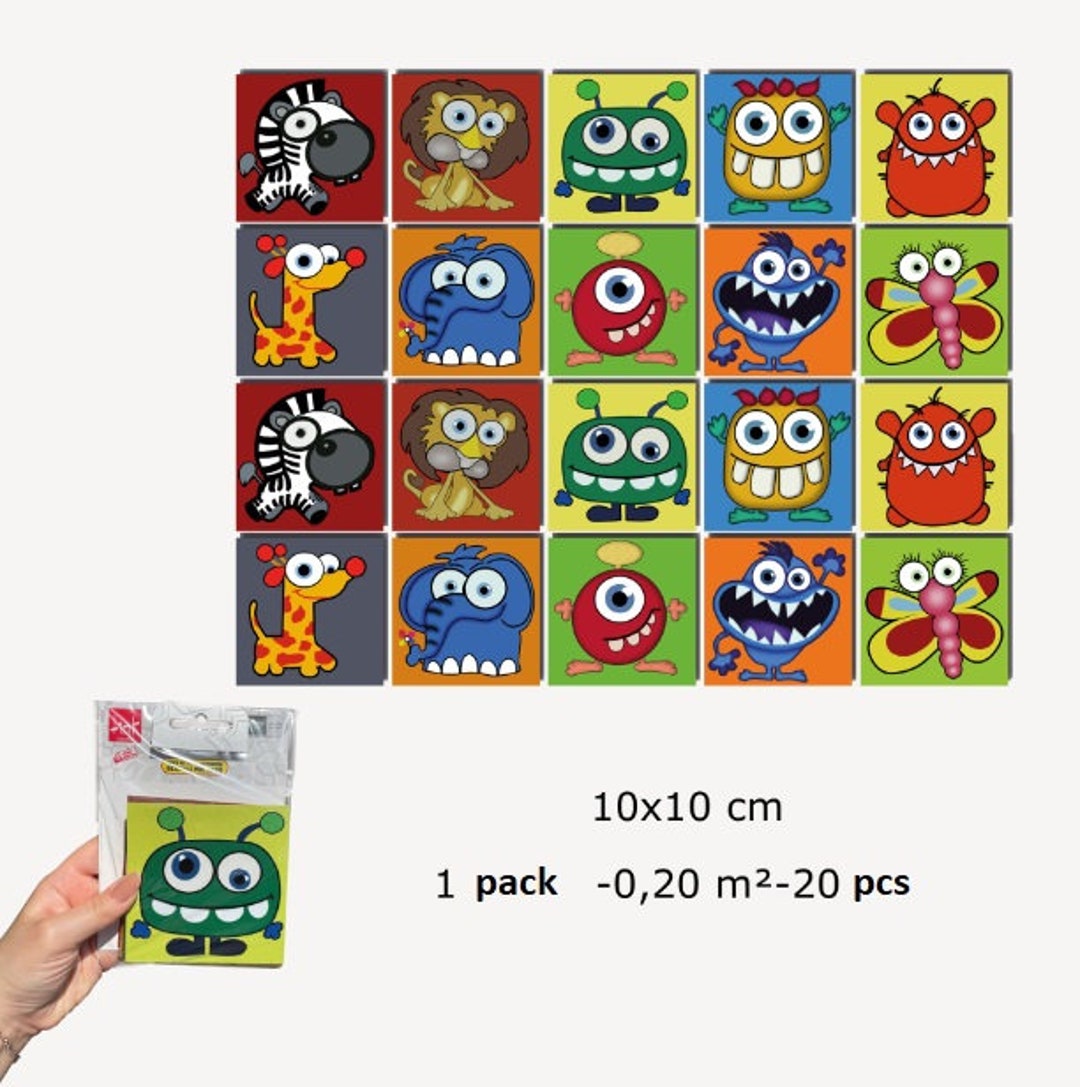 Vinyl Tiles for Kids Room, Monster Tile Stickers, Self Adhesive PVC ...