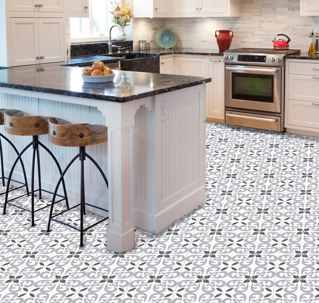 Gray Modern Tile Decals, PVC Floor Tiles, Removable Tile Stickers, Self ...