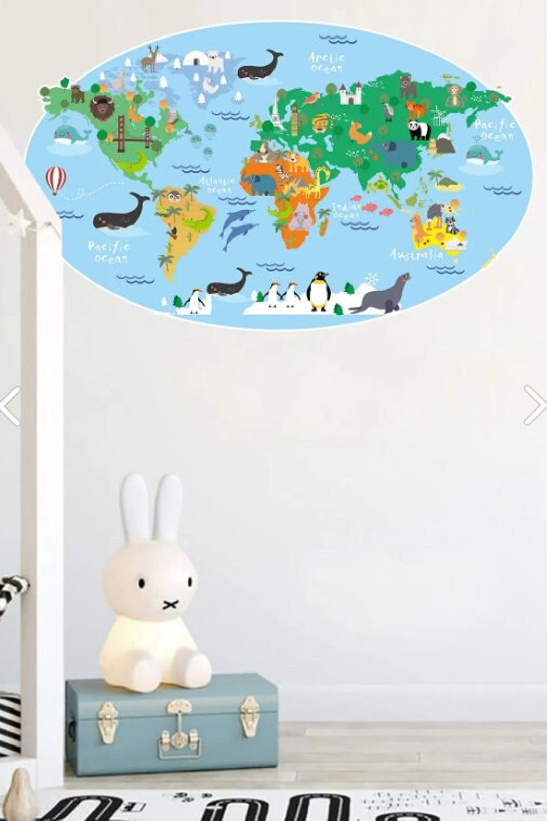 World Map for Kids, Nursery Map Decal, World Map Sticker, Animal World ...