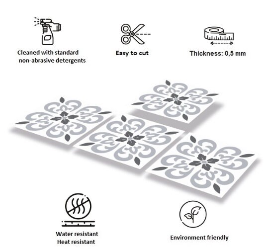 Gray Modern Tile Decals, PVC Floor Tiles, Removable Tile Stickers, Self ...