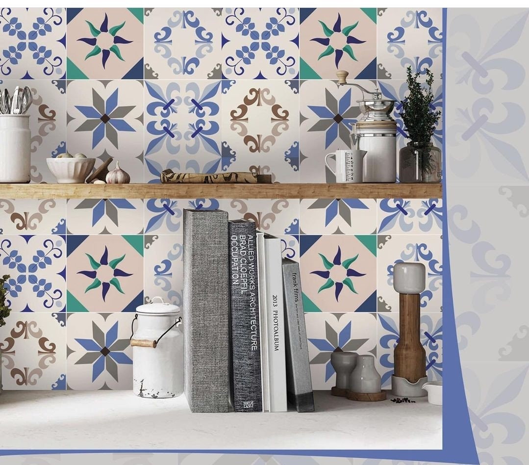 Azulejos Tile Decals, Blue Vinyl Stickers, PVC Floor Tiles, Peel and ...