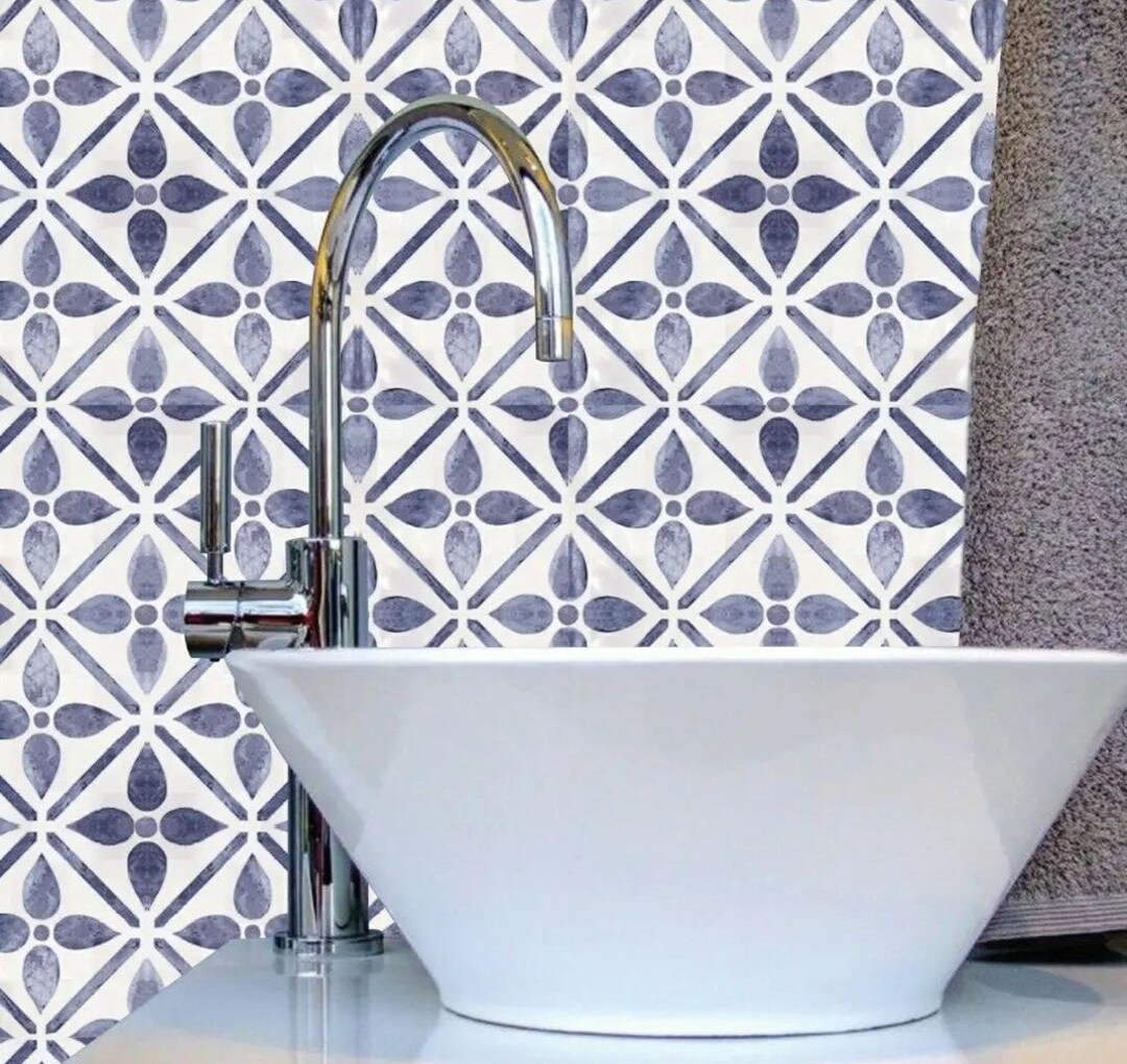 Blue Vinyl Tile Stickers, Self Adhesive PVC Tiles, Peel and Stick Floor ...