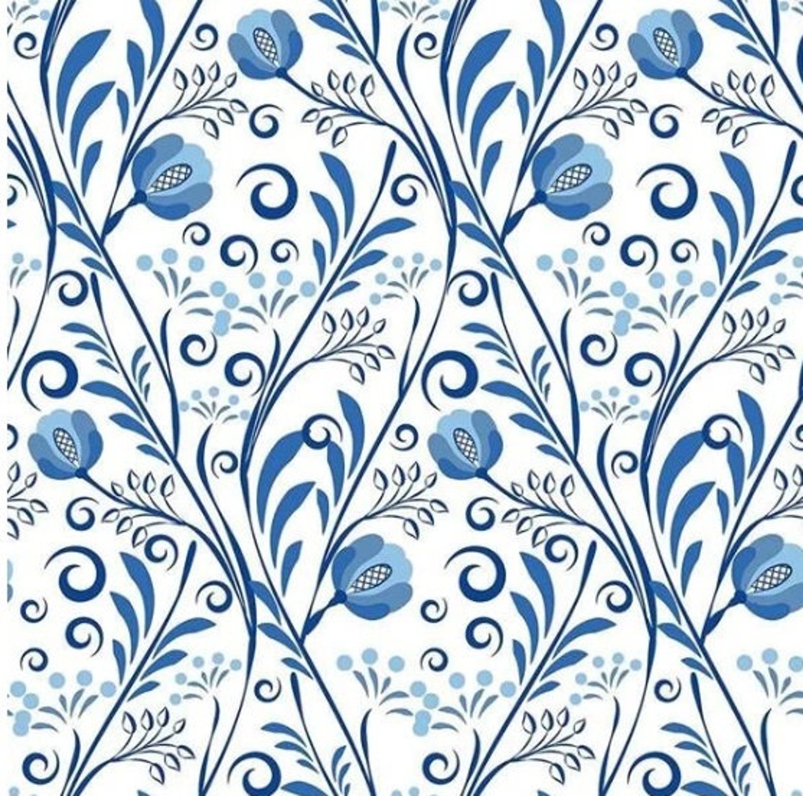 Blue Floral Vinyl Tiles, Flower Tile Decals, PVC Floor Tiles ...