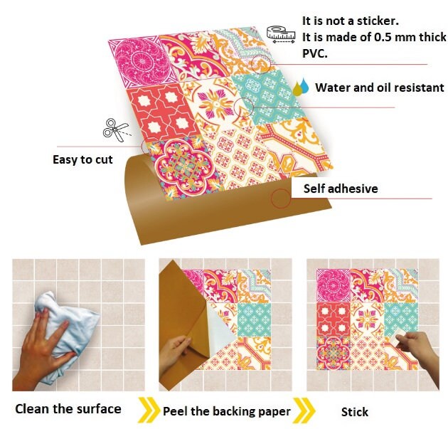 Patchwork Vinyl Tiles, Self Adhesive PVC Tiles, Peel and Stick Vinyl ...