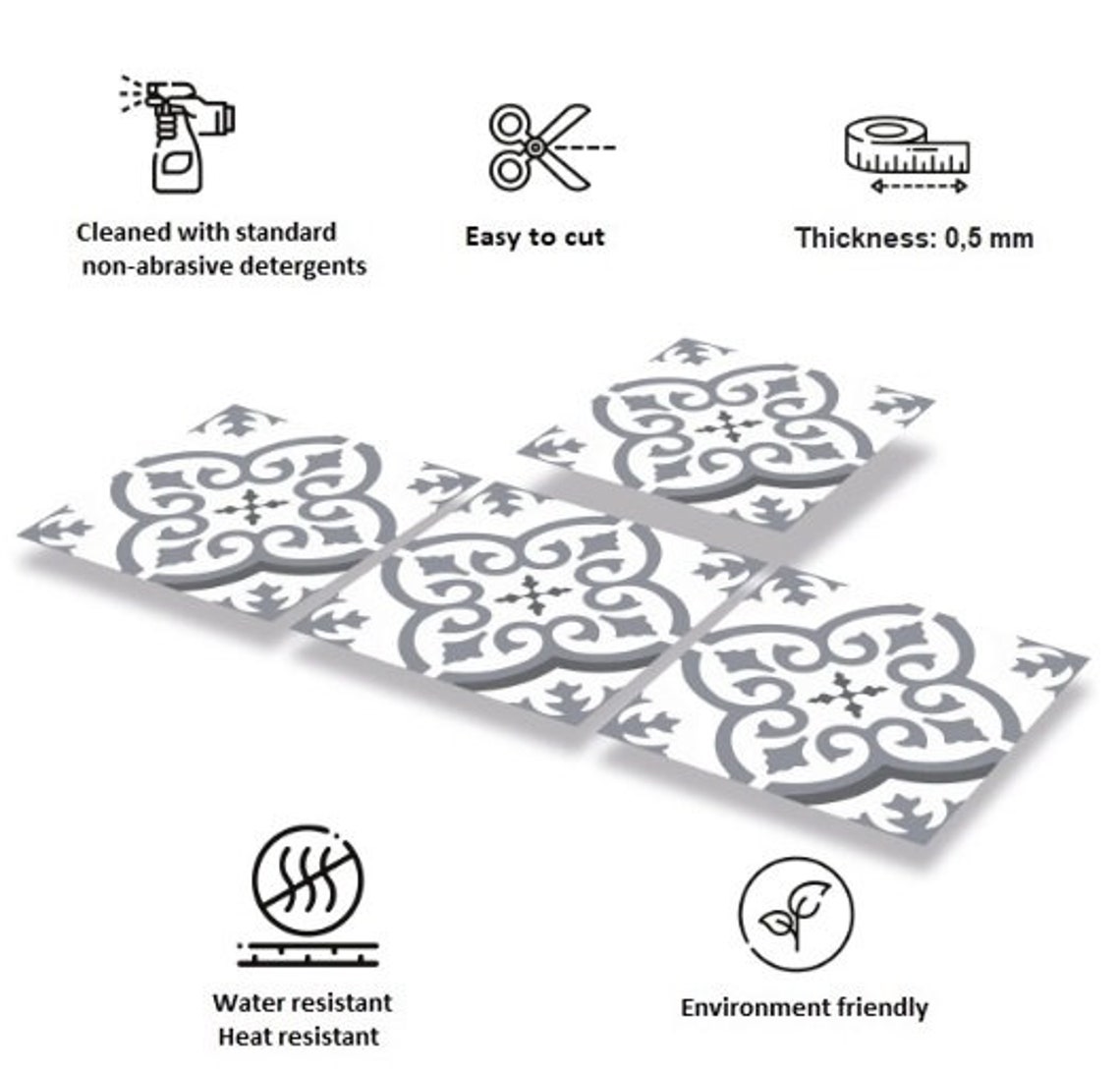 Vintage Style Gray Vinyl Tiles, PVC Floor Sticker, Vinyl Tile Stickers ...