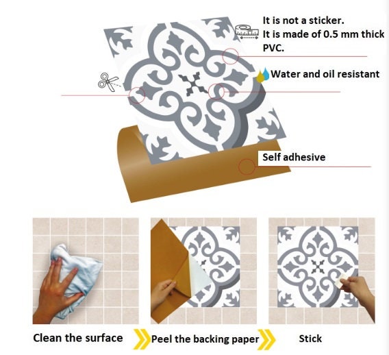 Vintage Style Gray Vinyl Tiles, PVC Floor Sticker, Vinyl Tile Stickers ...