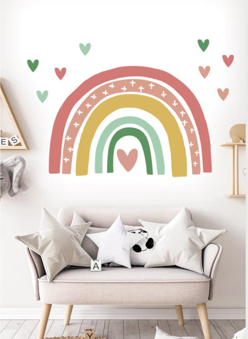 Pink Rainbow Decal, Rainbow Wall Sticker, Nursery Wall Art, Peel and ...