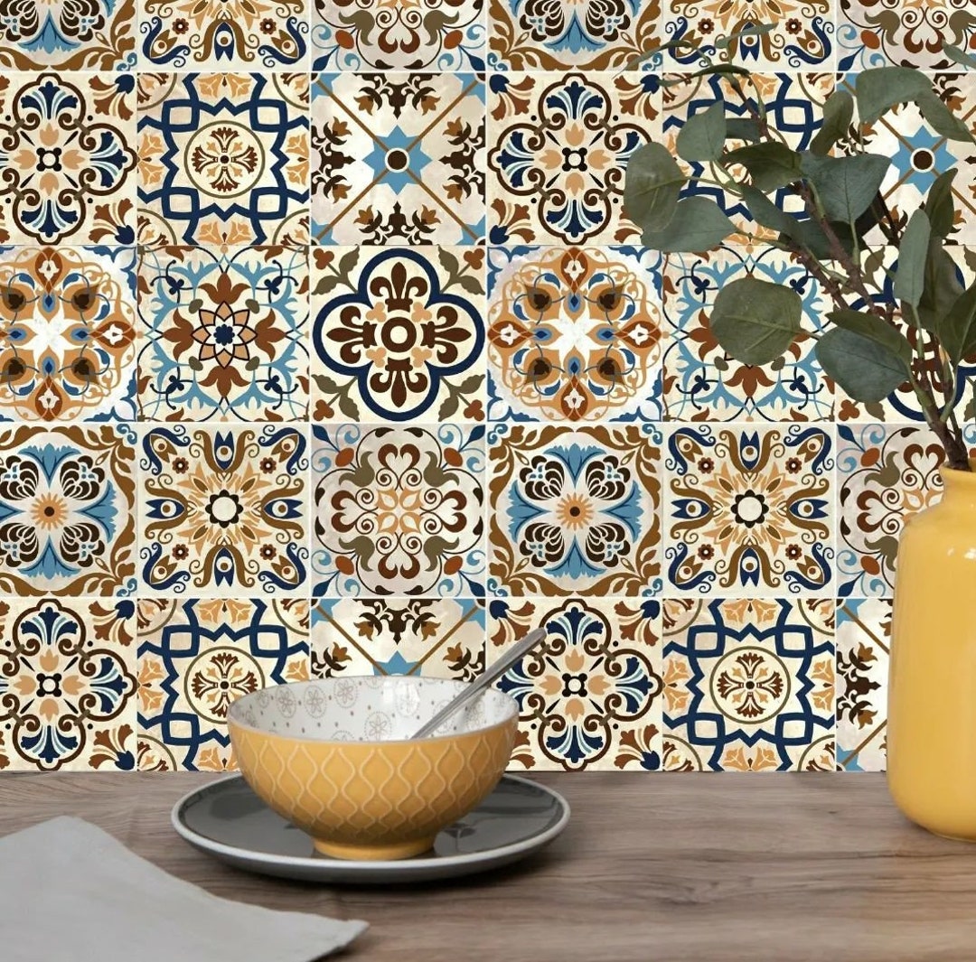 Flower Motifs Vinyl Tiles, Self Adhesive PVC Flooring, Oriental Theme ...