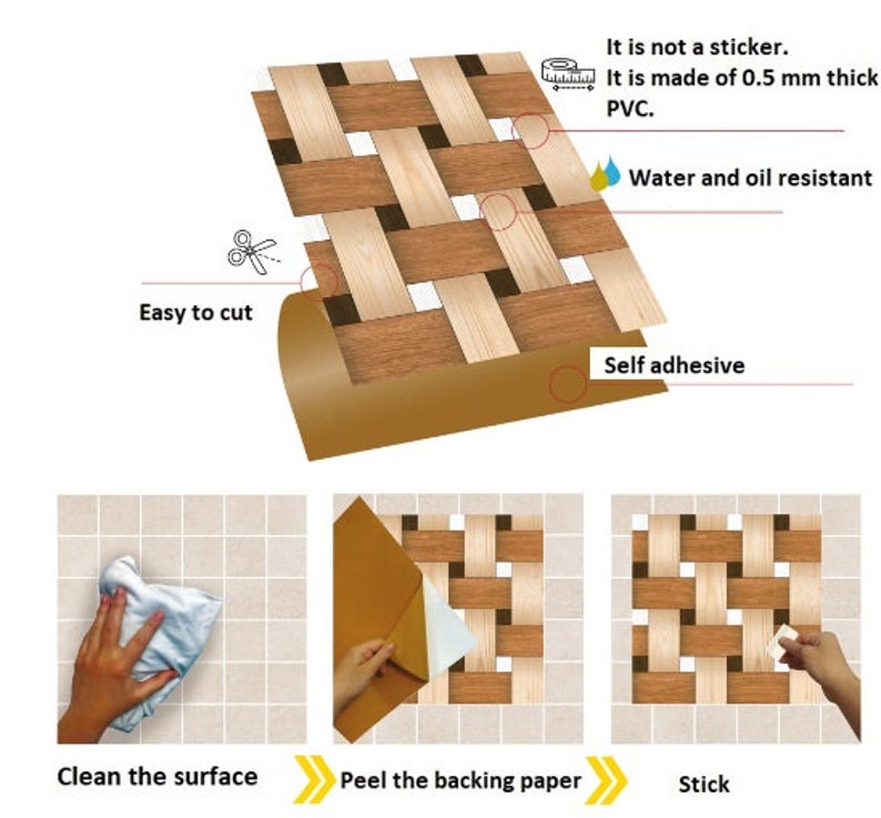 Wooden Effect PVC Flooring, Vinyl Floor Stickers, Self Adhesive Tile ...