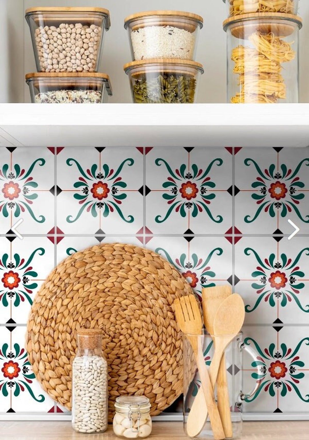 Green and Red Backsplash Tile Decals, Vintage Style Tile Stickers ...