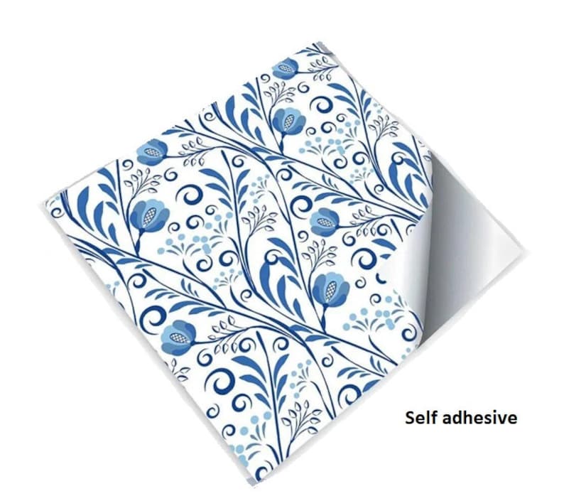 Blue Floral Vinyl Tiles, Flower Tile Decals, PVC Floor Tiles ...