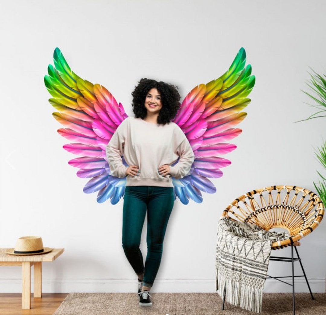 Large Multicolor Angel Wing Wall Decal: Peel & Stick Backdrop - Etsy