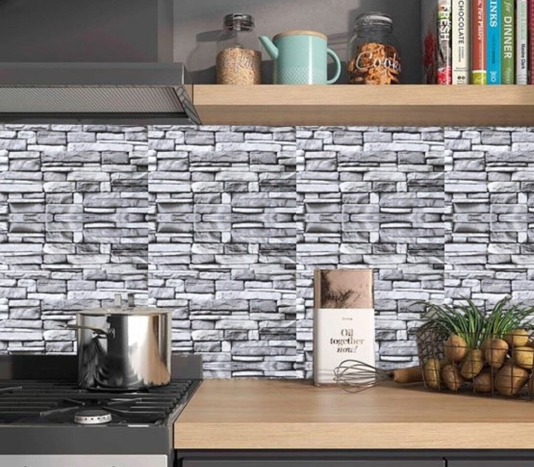 Stone Effect Vinyl Tiles, PVC Vinyl Flooring, Brick Tile Stickers, Peel ...