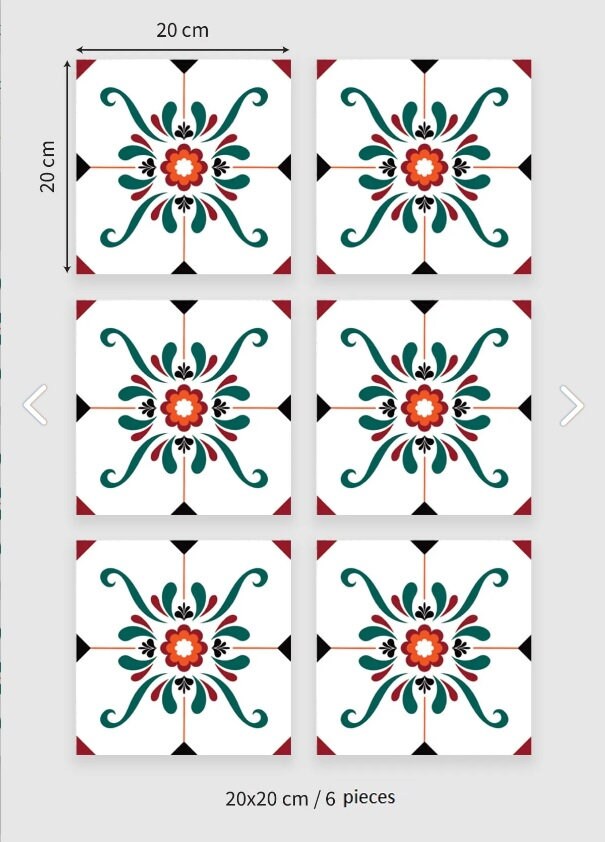 Green and Red Backsplash Tile Decals, Vintage Style Tile Stickers ...