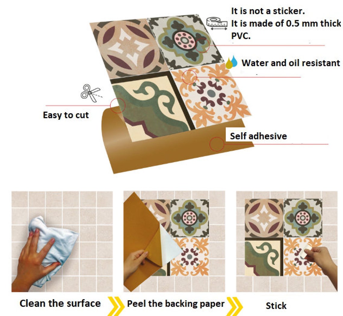 Patchwork Vinyl Tiles, Mosaic PVC Tiles, PVC Floor Stickers, Self ...