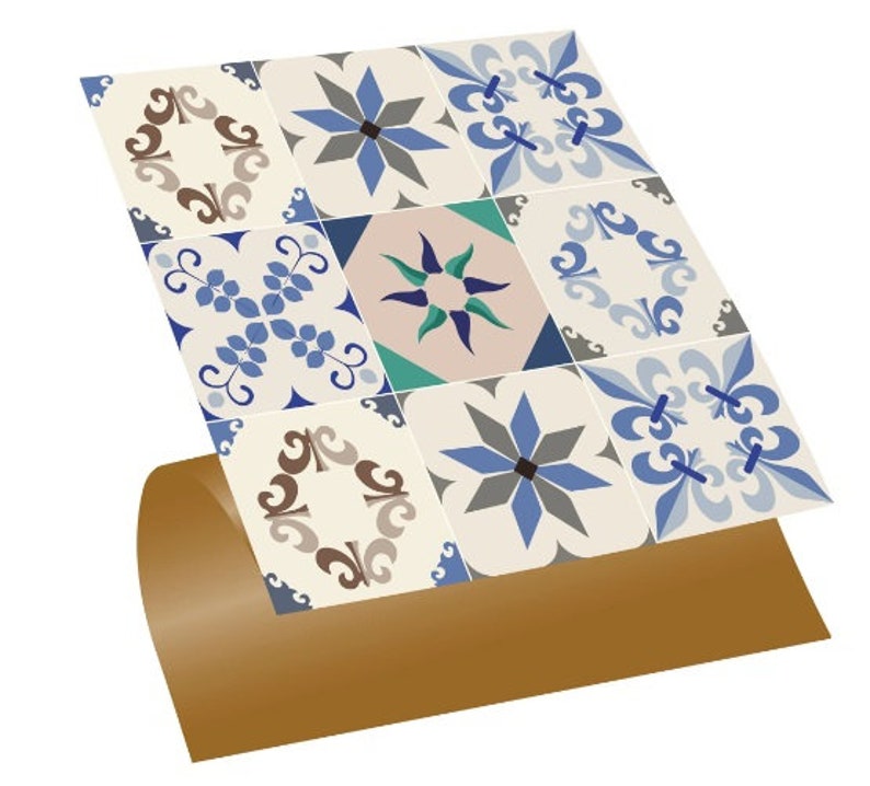 Azulejos Tile Decals, Blue Vinyl Stickers, PVC Floor Tiles, Peel and ...