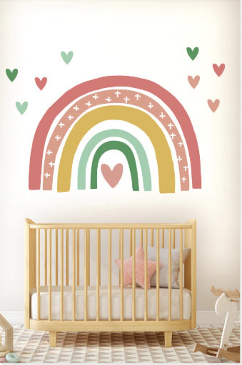 Pink Rainbow Decal, Rainbow Wall Sticker, Nursery Wall Art, Peel and ...