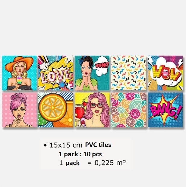 Pop Art Faces Tile Decal, Retro Vinyl Decal, Pop Art Removable Vinyl ...
