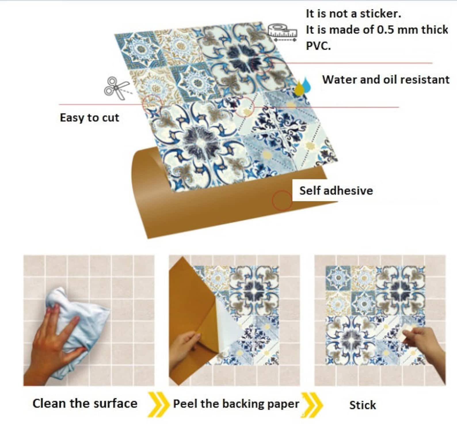 Patchwork Vinyl Tiles, Mosaic PVC Tiles, PVC Floor Stickers, Self ...