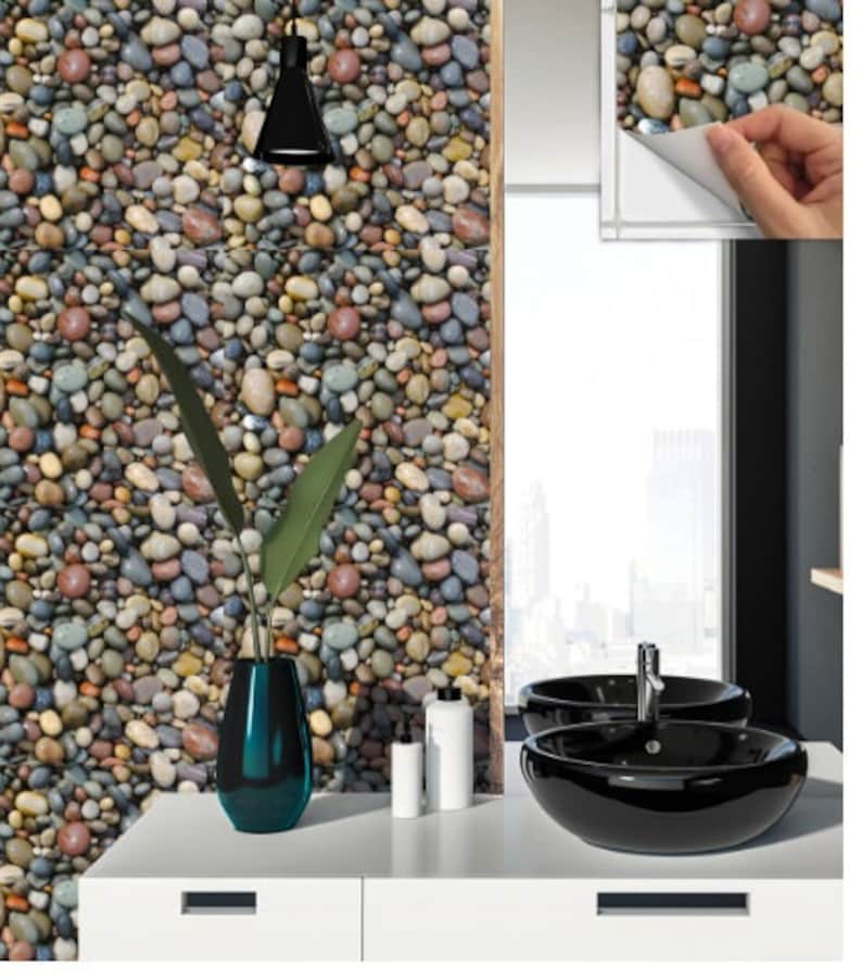 Pebble Stone Effect Vinyl Tiles, Self Adhesive Sticker Tiles, Peel and ...