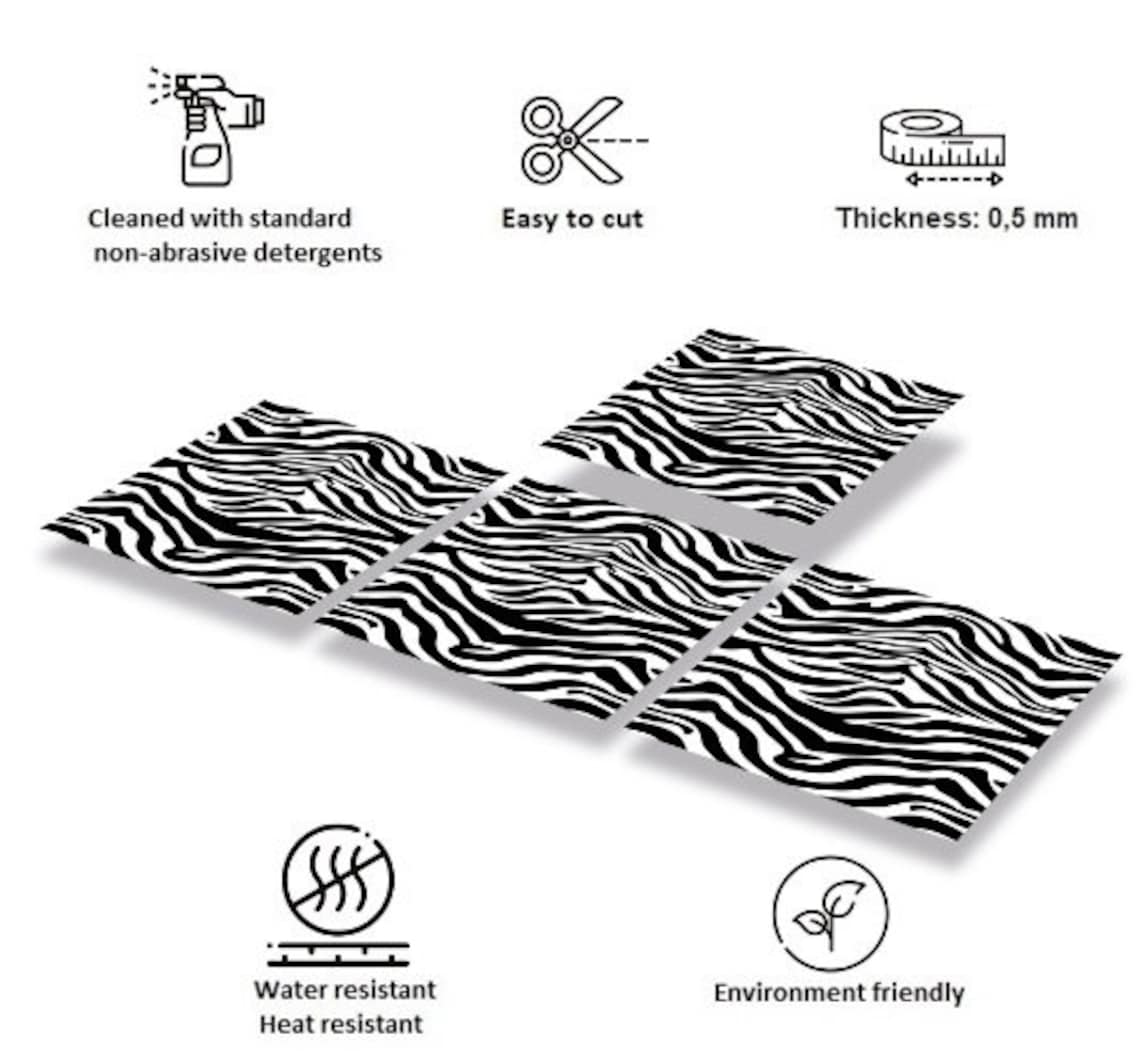 Zebra Print Vinyl Tiles, PVC Floor Tiles, Black White Tile Stickers ...