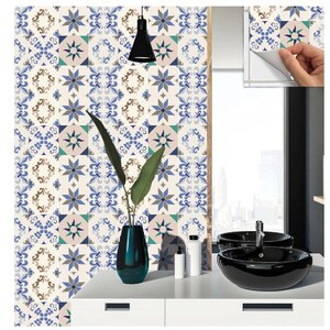 Azulejos Tile Decals, Blue Vinyl Stickers, PVC Floor Tiles, Peel and ...