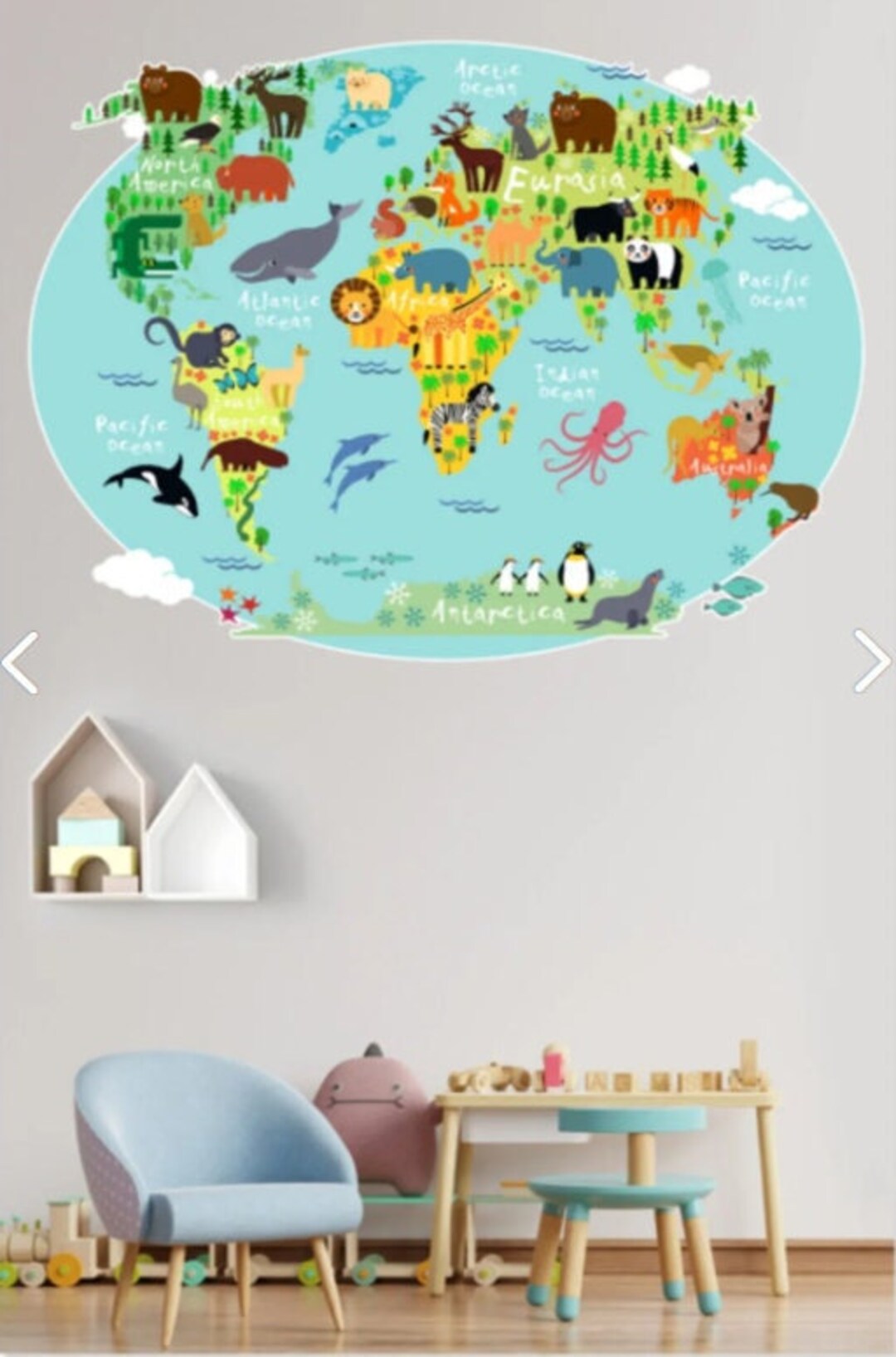 Nursery World Map, World Map for Kids, Kids Map Wall Art, Animal World ...
