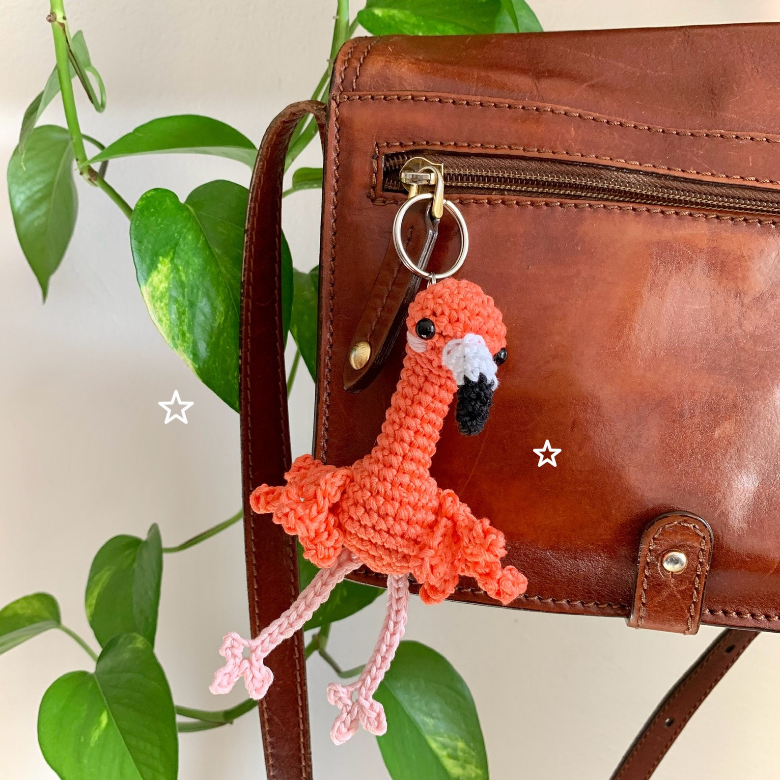 Flamingo Crochet Keychain, Aesthetic Keychain, Kawaii Bag Charm, Cute ...