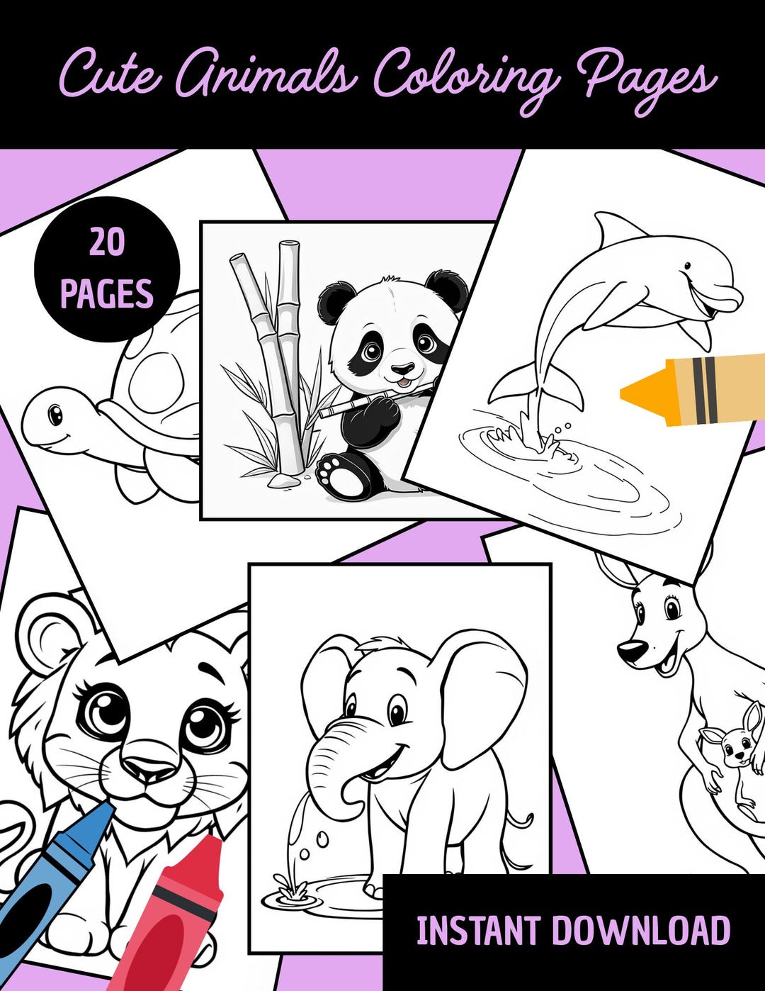 Cute Animal Coloring Pdfs | Printable Children's Drawings of Dogs, Cats ...