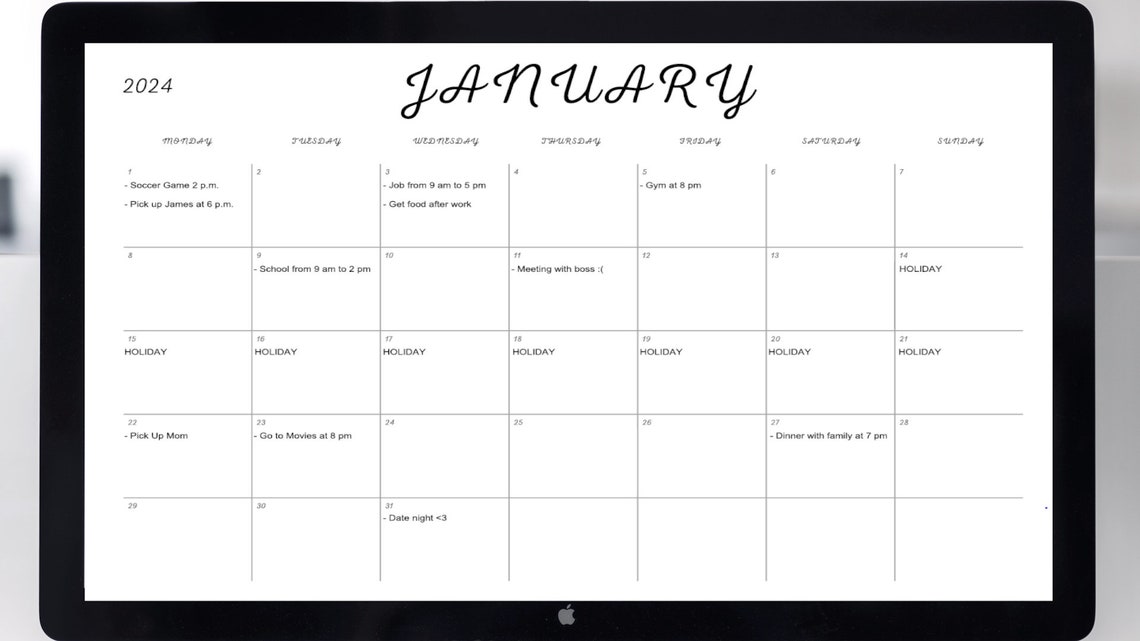 Printable Calendar 2024 Fillable, Printable, Digital, Monthly Calendar ...