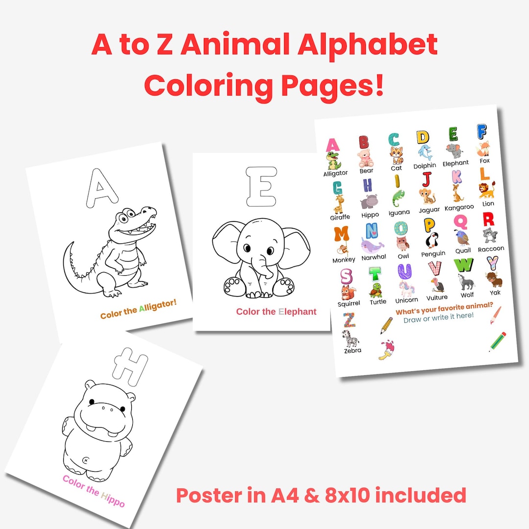 A-Z Animal Alphabet Coloring Pages • Digital Kids Poster Set • ABC Zoo ...