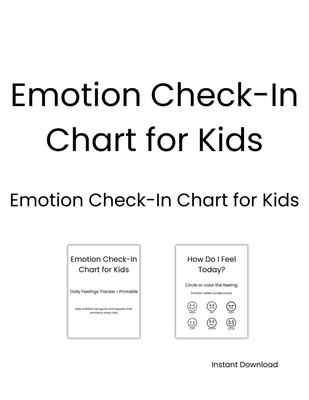 Kids Emotion Check-in Chart, Daily Feelings Tracker (PDF Printable A4 ...
