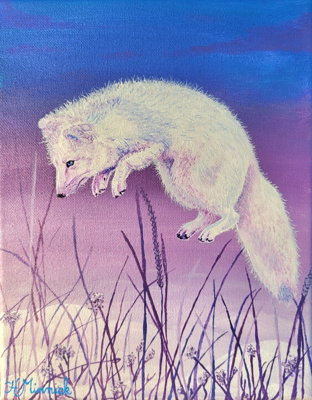 Original Arctic Fox Pouncing Acrylic Painting - Etsy