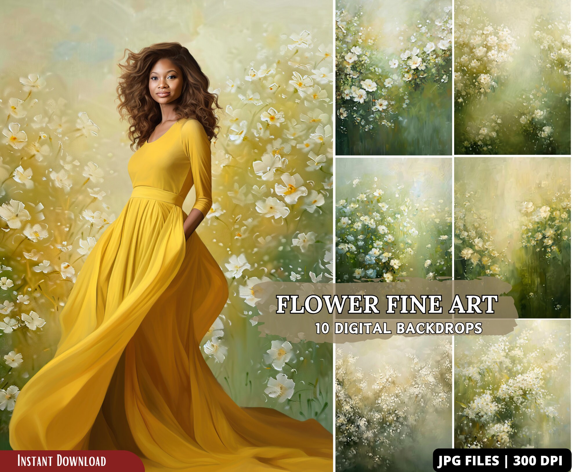 Green Flower Digital Backdrop Overlay Maternity Backdrop Digital Floral ...