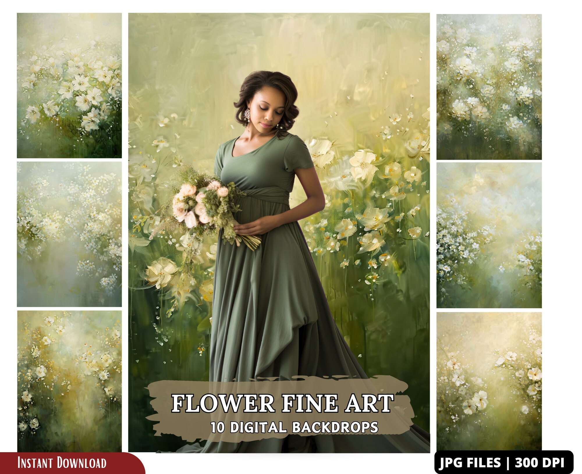 Green Flower Digital Backdrop Overlay Maternity Backdrop Digital Floral ...