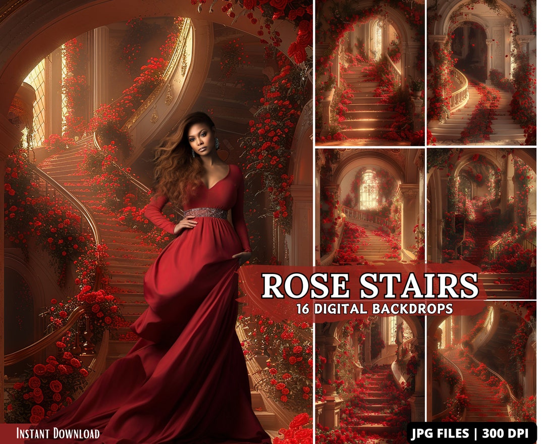 Rose Stairs Digital Backdrop Overlay Maternity Backdrop Digital Floral ...
