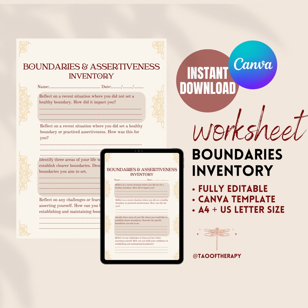 Boundaries Inventory Reflection Worksheet Template Mental Health ...