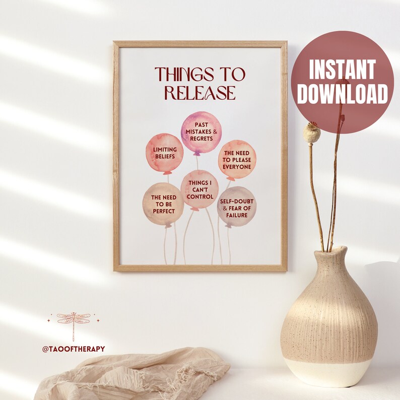 Things to Release Poster Negative Mindset Change Therapy, Mental Health ...