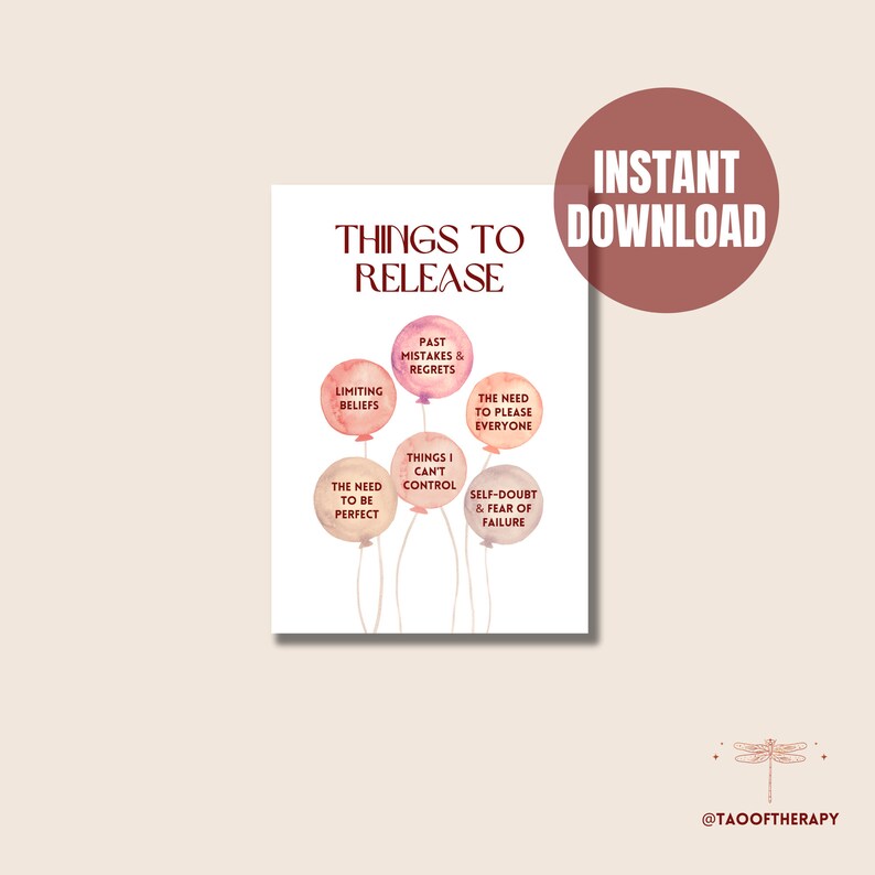 Things to Release Poster Negative Mindset Change Therapy, Mental Health ...