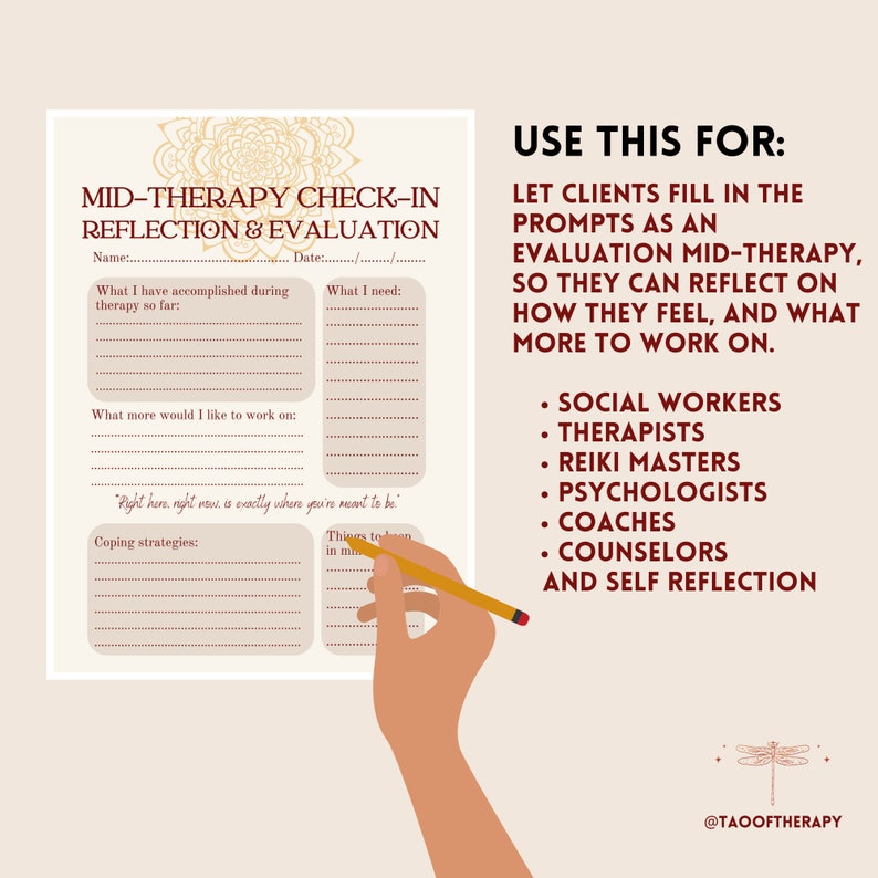 Mid Therapy Session Reflection Worksheet Template Mental Health ...
